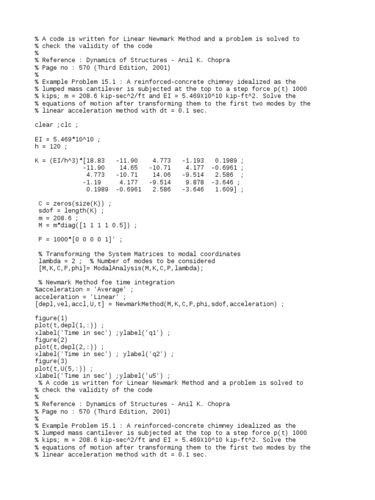 Newmarks Method Script1 | PDF | Equations | Physical Sciences