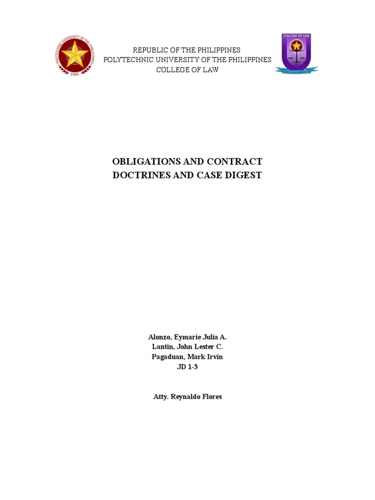 ObliCon Compilation of Doctrines and Case Digests | PDF | Negligence | Lawsuit
