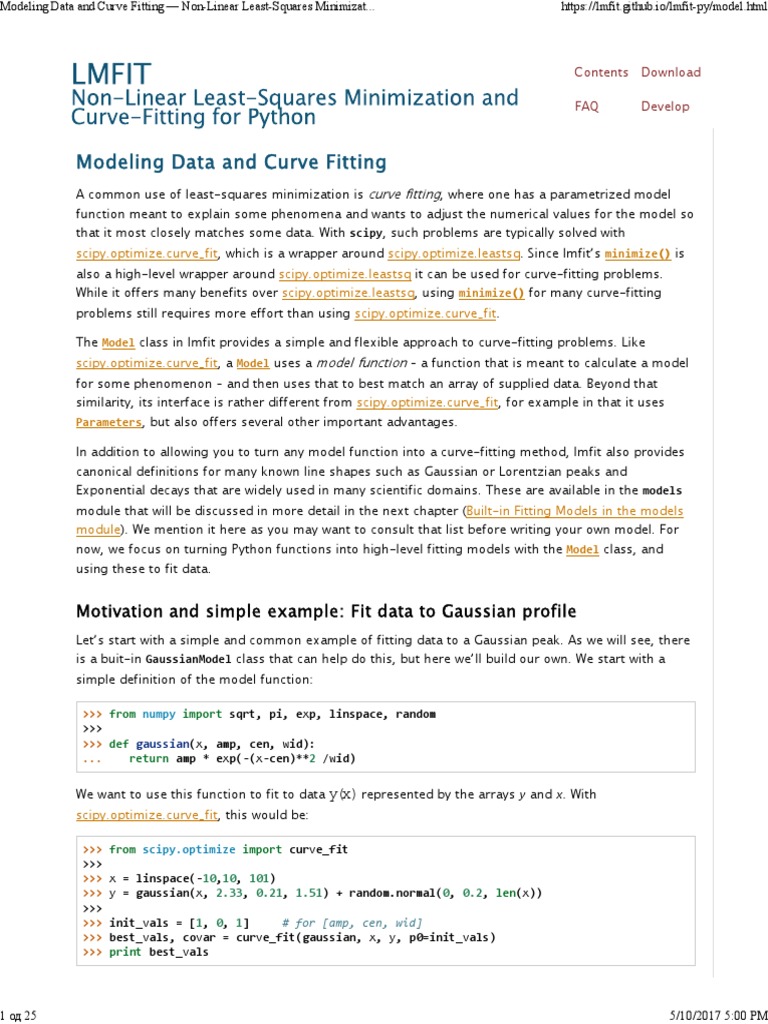 Modeling Data and Curve Fitting - Non-Linear Least-Squares Minimization and Curve-Fitting For ...