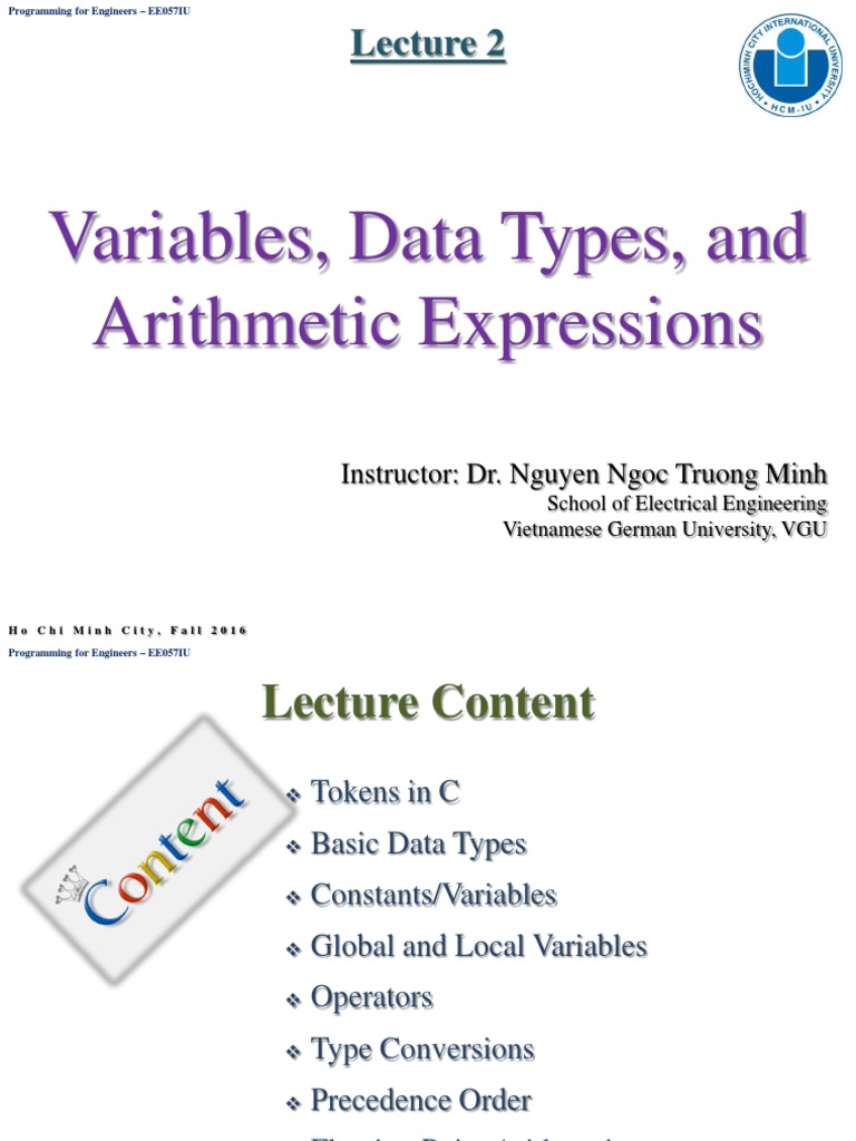 Lecture 2 Variables Data Types And Arithmetic Expressions Pdf Data Type Integer Computer