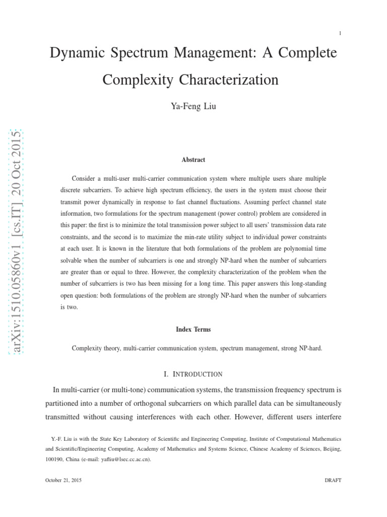 Dynamic Spectrum Management: A Complete Complexity Characterization ...