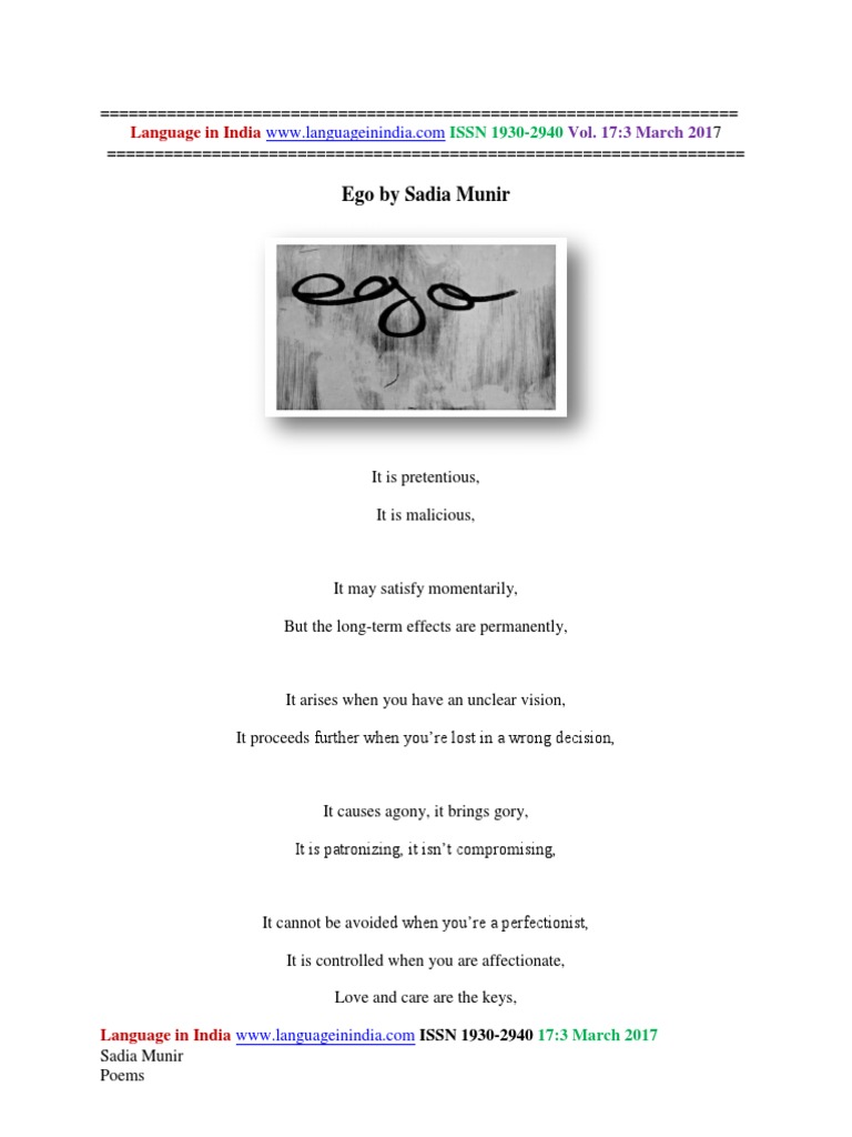 Ego and Other Poems by Sadia Munir | PDF