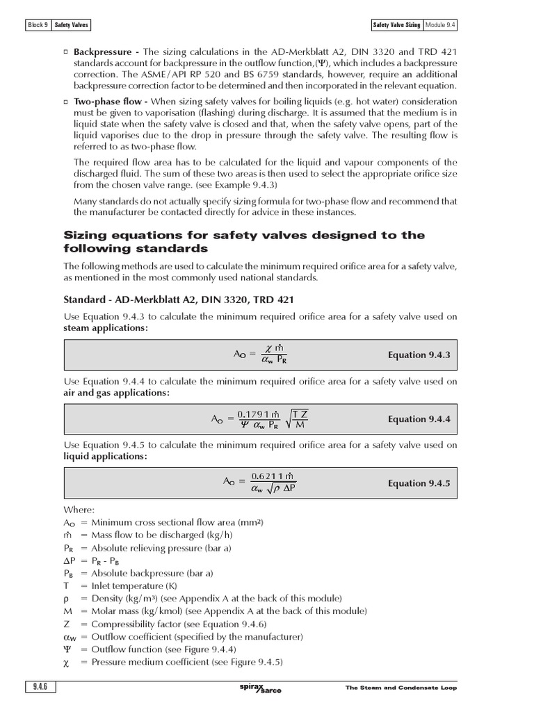 Spirax Sarco The Steam and Condensate Loop Pressure Relief Valve Sizing ... Spirax Sarco The Steam and Condensate Loop Pressure Relief Valve Sizing ...