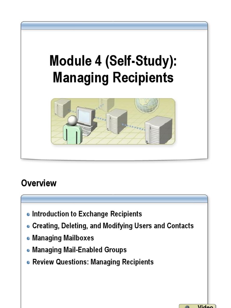 Module 4 (Self-Study) : Managing Recipients | PDF | Active Directory | Email Address