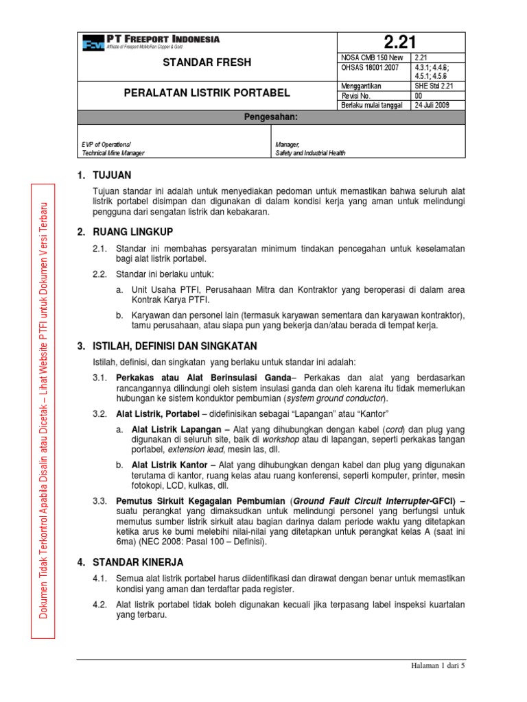 PERALATAN LISTRIK PORTABEL (Standar FRESH - 2.21d) PDF | PDF