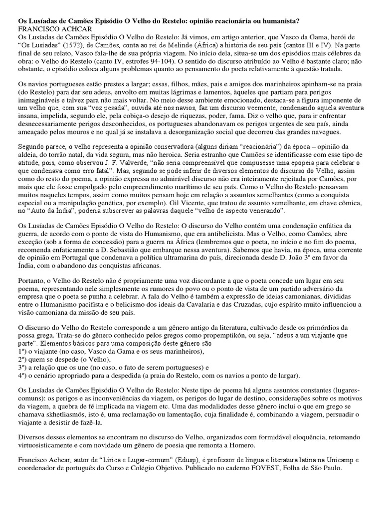 Os Lusíadas - O Velho Do Restelo | PDF | Science | Ciência Filosófica