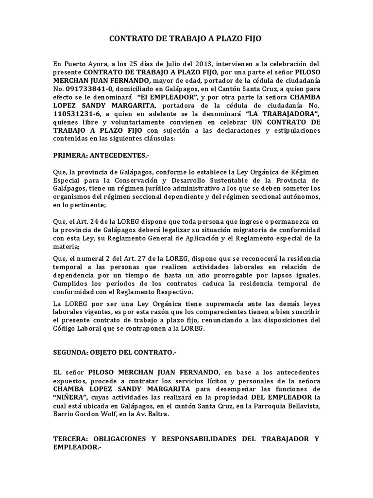 Contrato a Plazo Fijo | Derecho laboral | Salario