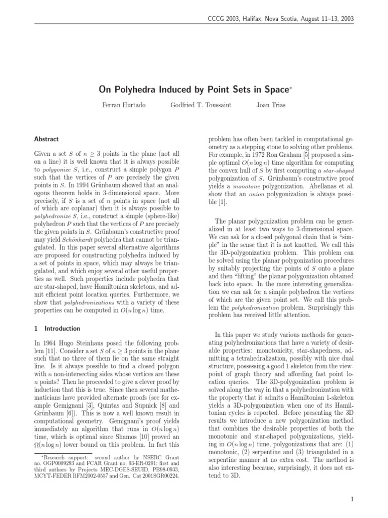 On Polyhedra Induced by Point Sets in Space | PDF | Vertex (Geometry ...