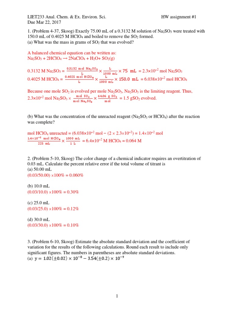 HW Assignment 1 Solution | PDF | Mole (Unit) | Standard Deviation