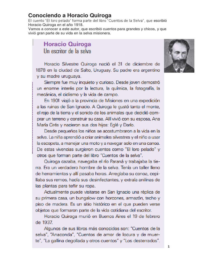 Horacio Quiroga: Vida en la Selva Misionera | PDF | Verbo | Sustantivo