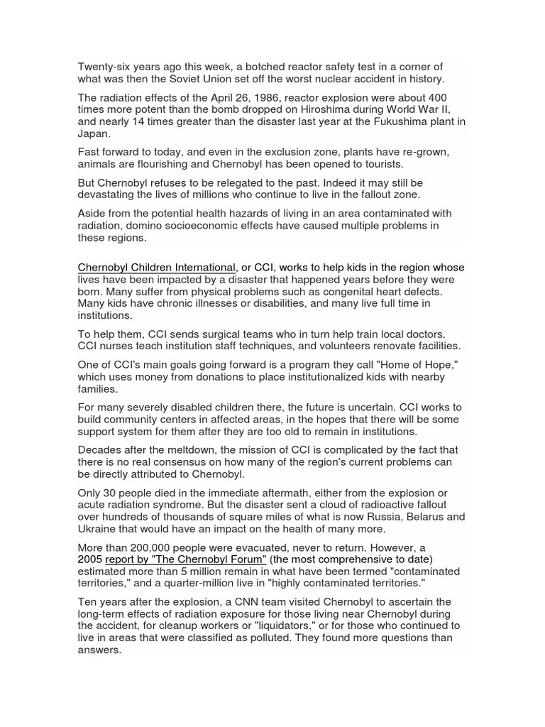 The Lingering Effects Of Chernobyl Examining The Ongoing Health