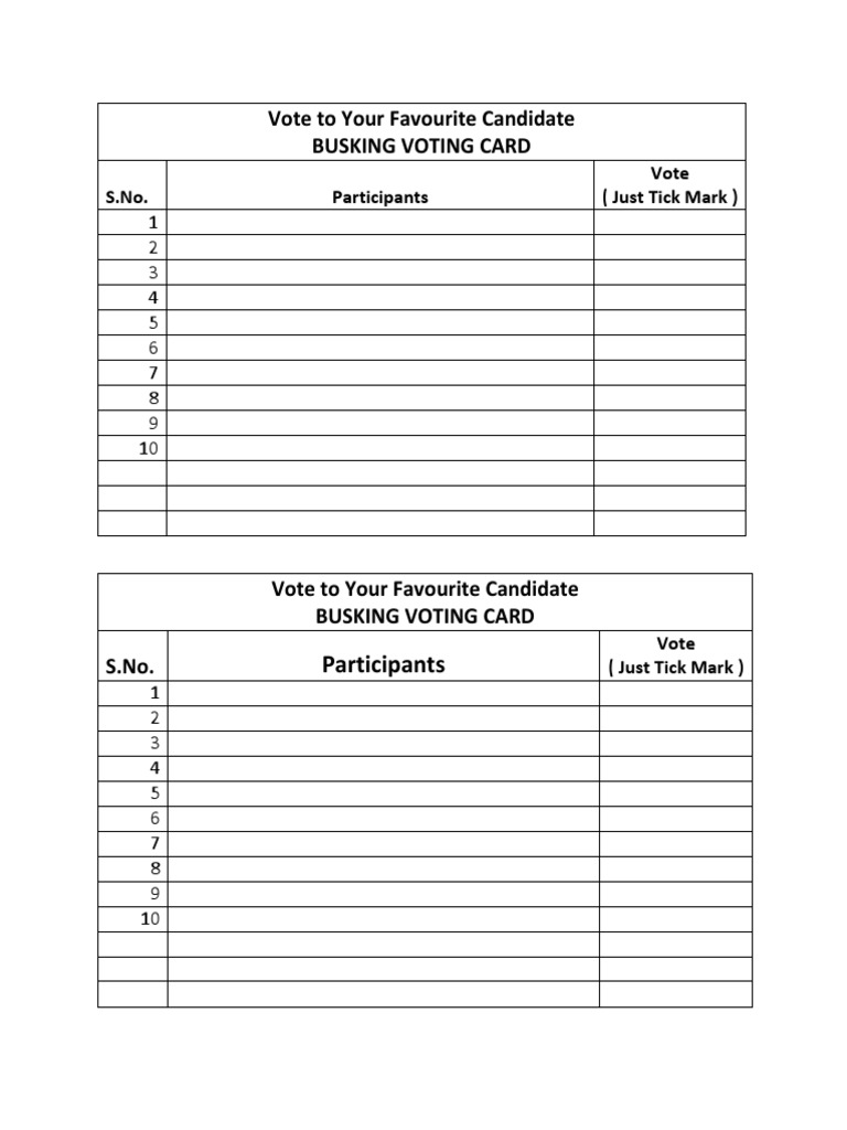 Busking Voting Card Template | PDF