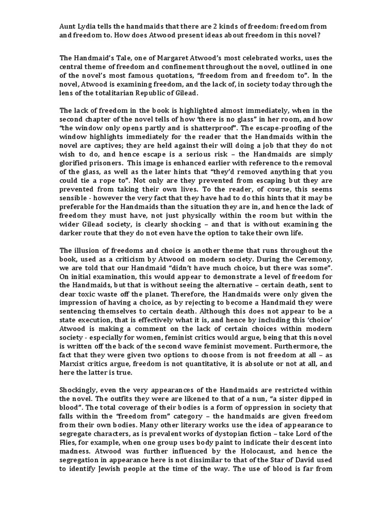 The Handmaid's Tale Critical Essay | PDF | Critical Theory