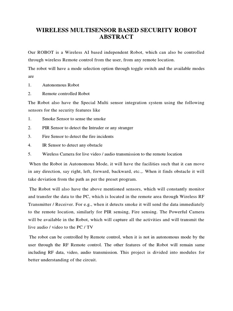Wireless Multisensor Based Security Robot | PDF