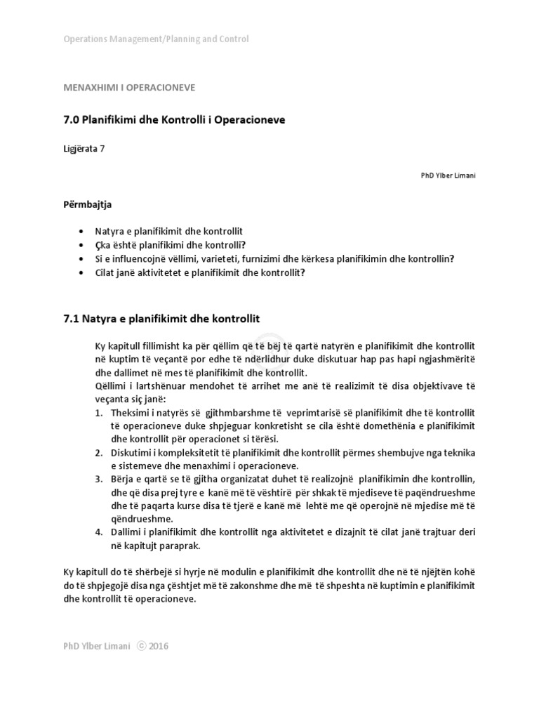 Ligjerata 7 Planifikimi Dhe Kontrolli | PDF