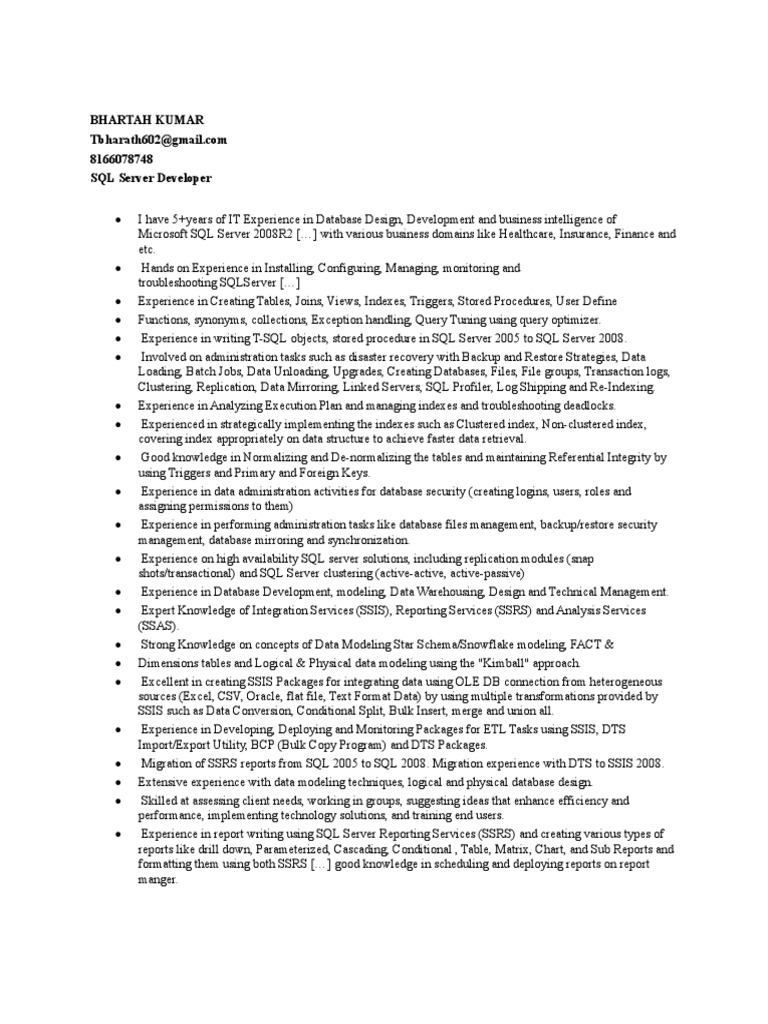 Sql Developer Bharath Pdf Microsoft Sql Server Databases