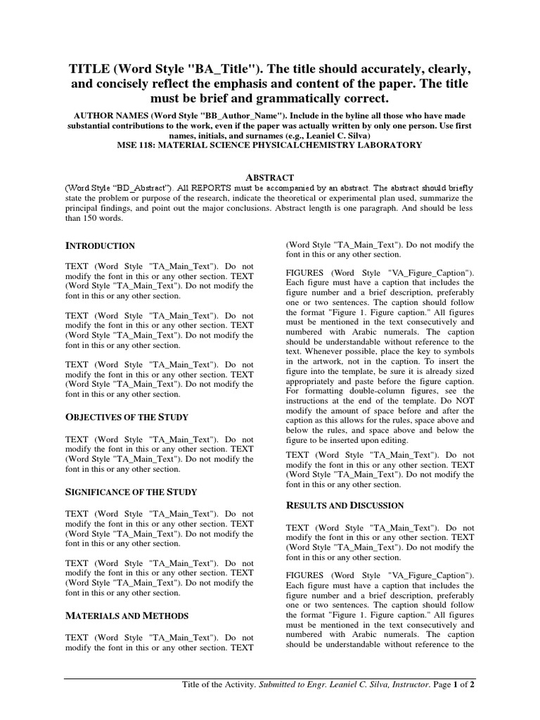 Template MSE 118 Lab Report | Abstract (Summary) | Typefaces