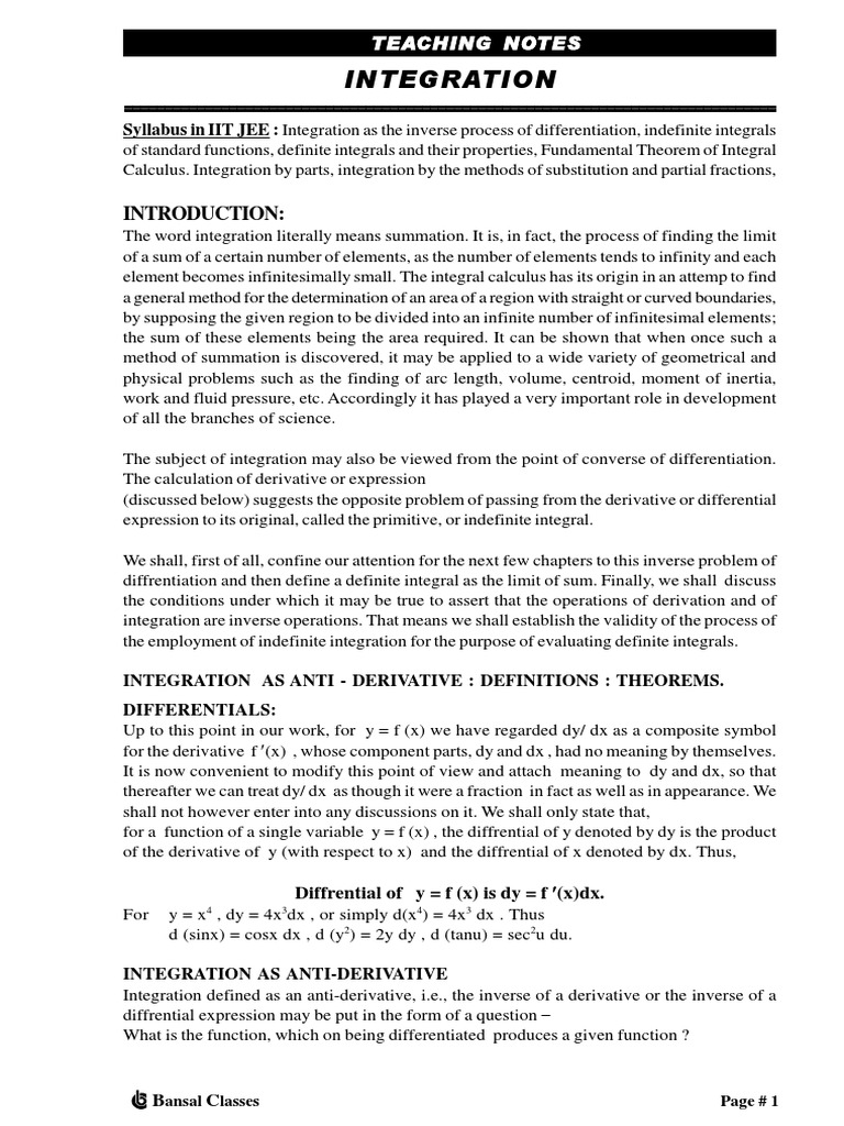 Integration as the Inverse Process of Differentiation: An Introduction ...