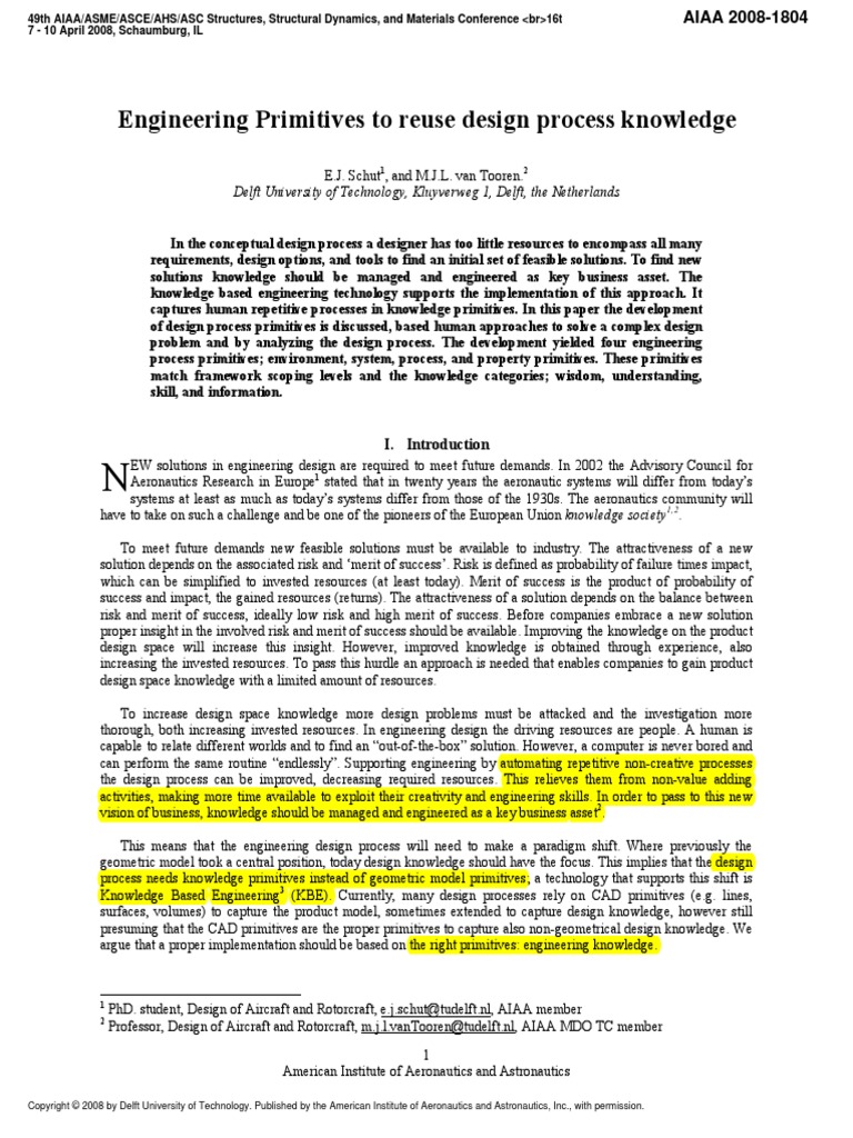 SCHUT, EJ - Engineering Primitives To Reuse Design Process Knowledge | Download Free PDF ...