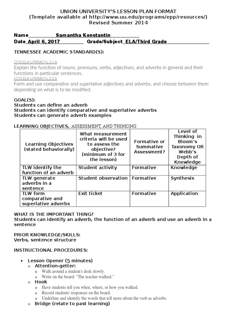 Adverb Lesson Plan | Download Free PDF | Adverb | Classroom Management