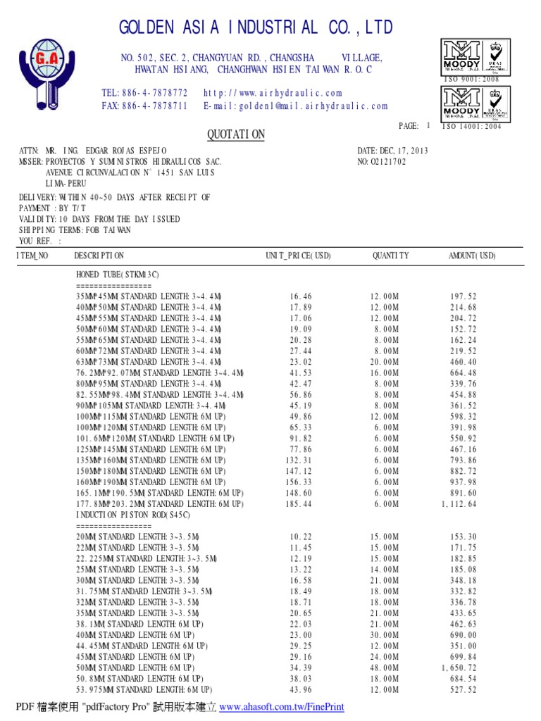 Golden Asia Industrial Co.,Ltd: Quotation | PDF | Software | Computing ...
