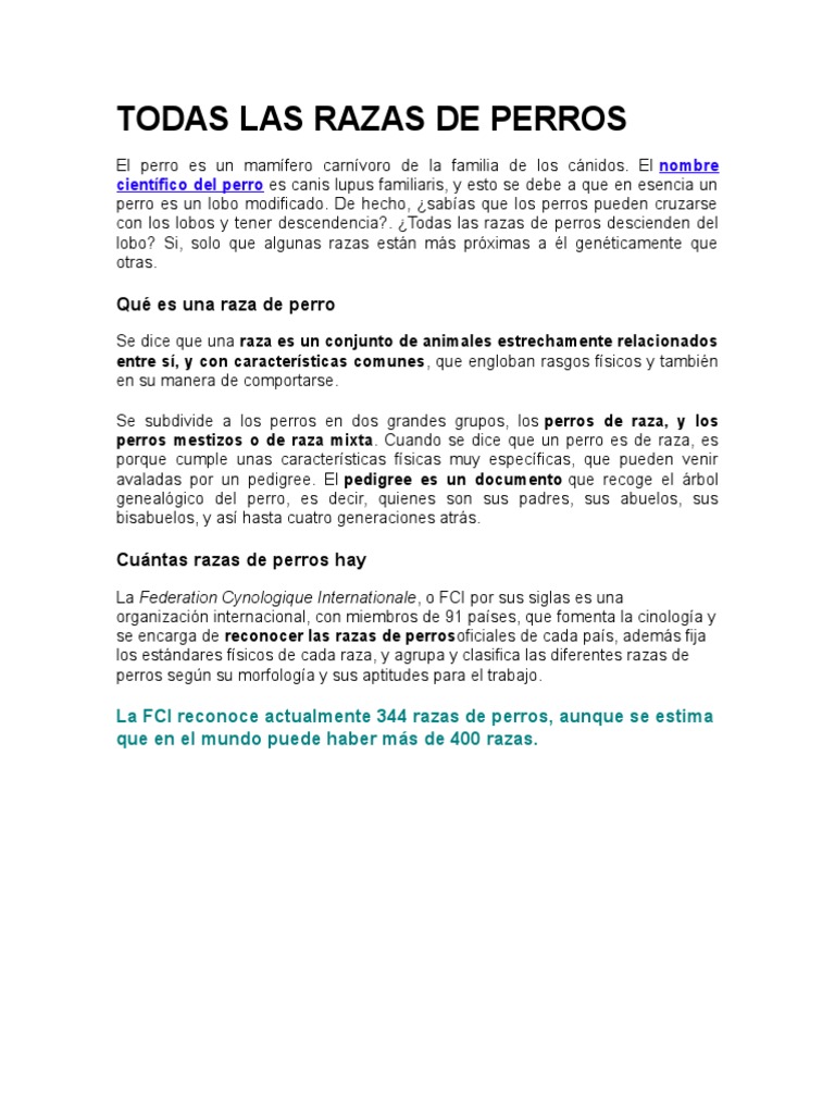 Todas Las Razas de Perros y Su Cuidado | PDF | Razas de perros | Perros