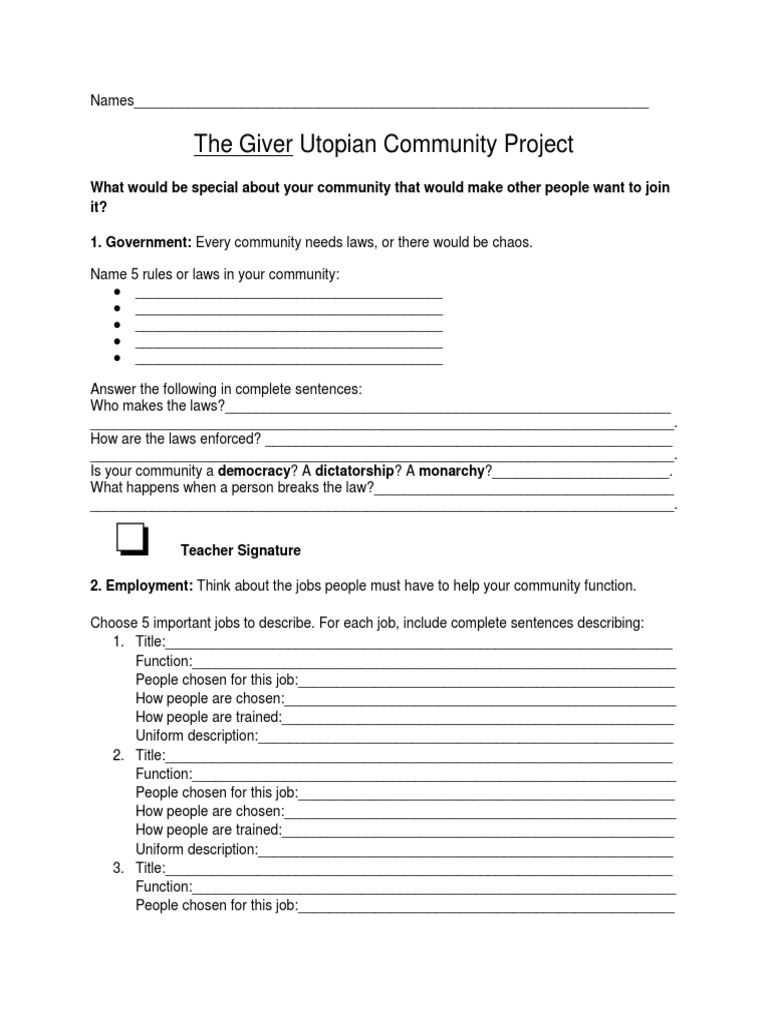 The Giver Utopian Community Project | PDF
