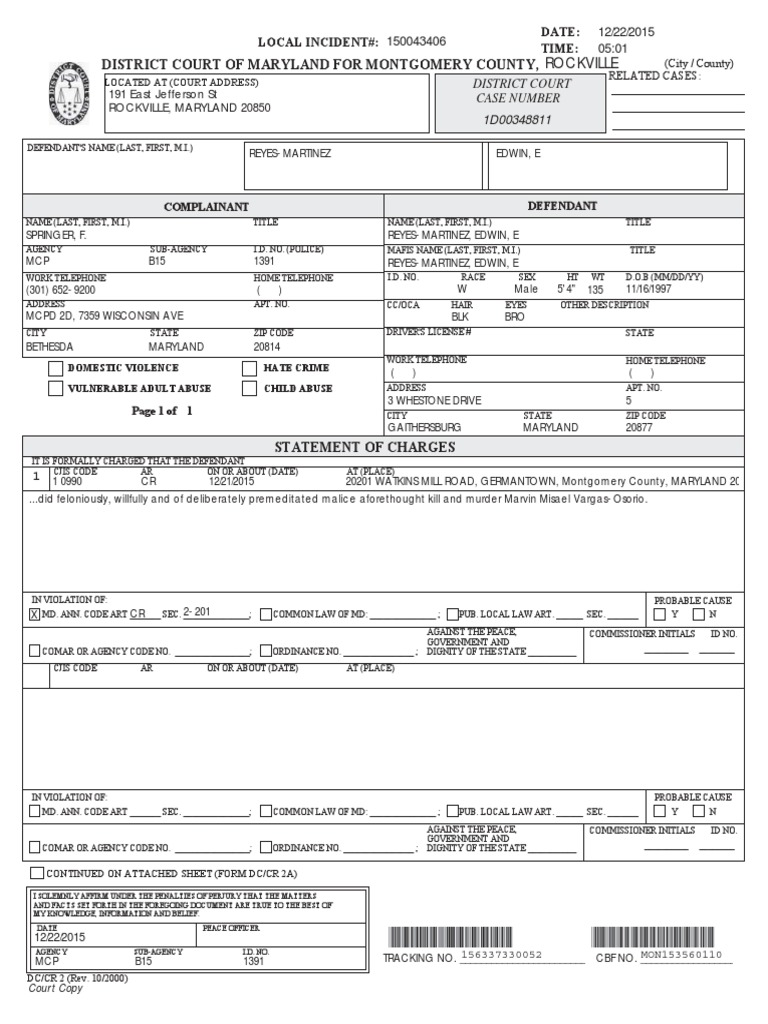 Murder of Marvin Vargas-Osorio Statement of Charges | PDF | Arrest ...