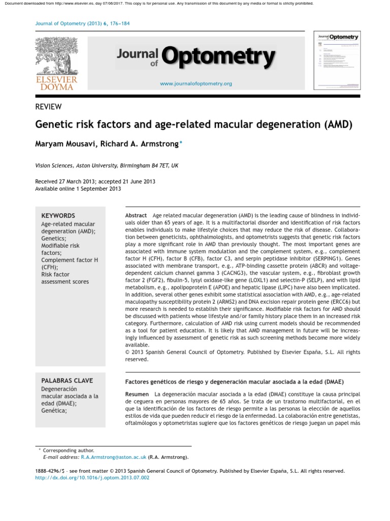 Genetic Risk Factors and Age-Related Macular Degeneration (AMD) | PDF ...