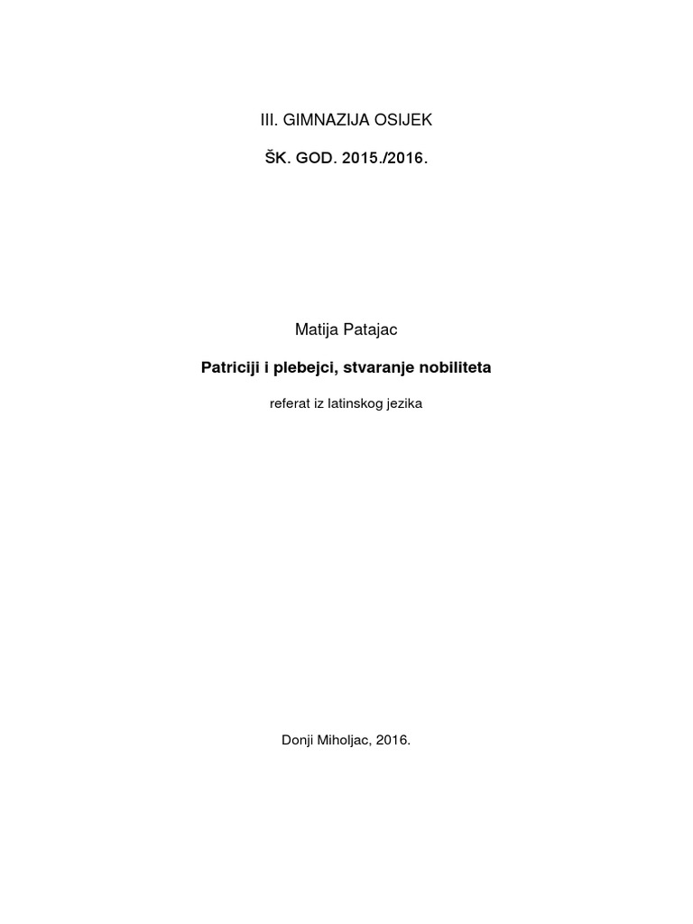 Patriciji I Plebejci, Stvaranje Nobiliteta | PDF