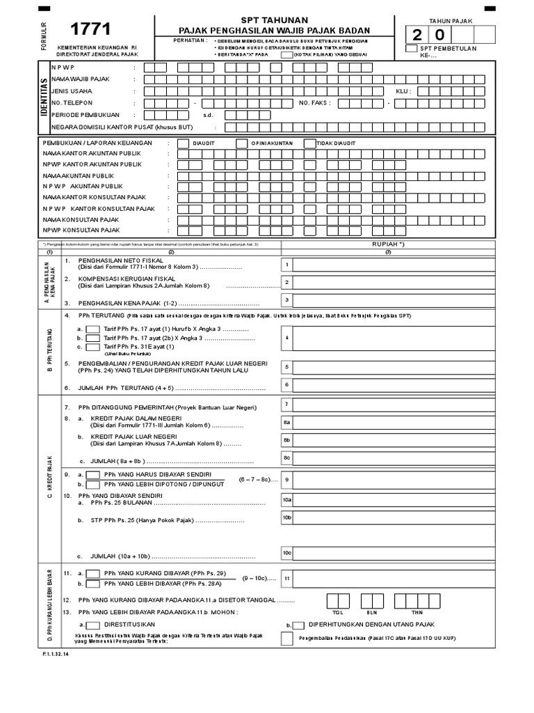 Formulir SPT 1771 Badan Excel 2023 | PDF