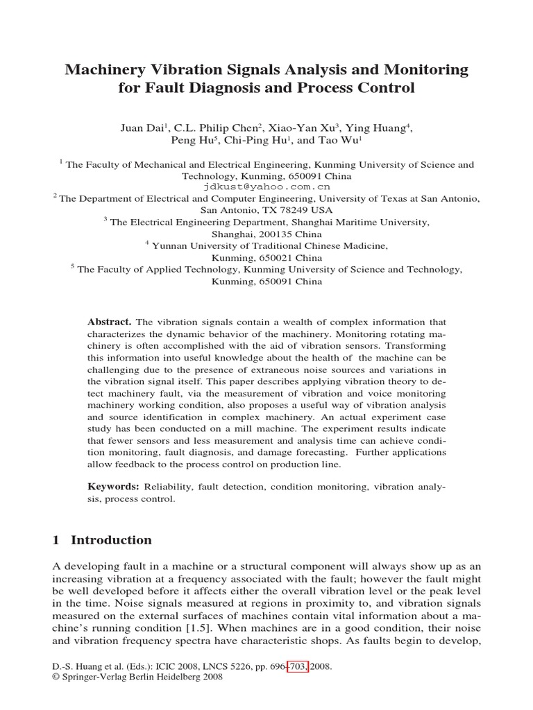 Machinery Vibration Signals Analysis and Monitoring For Fault Diagnosis and Process Control PDF ...