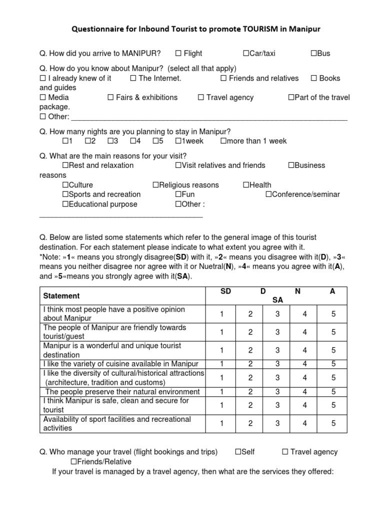 Questionnaire For Inbound Tourist | PDF | Travel Agency | Tourism