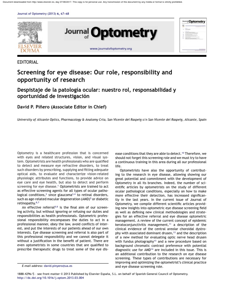 Screening For Eye Disease: Our Role, Responsibility and Opportunity of ...