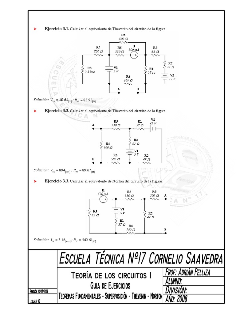 Ejercicios de Thevenin y Norton Resueltos | PDF | Circuitos electricos ...