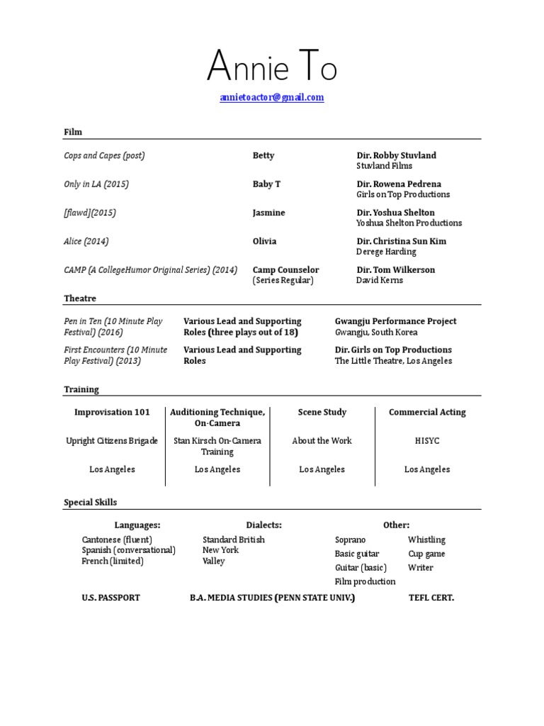 Annie To Resume 2017 | PDF | Languages | Leisure