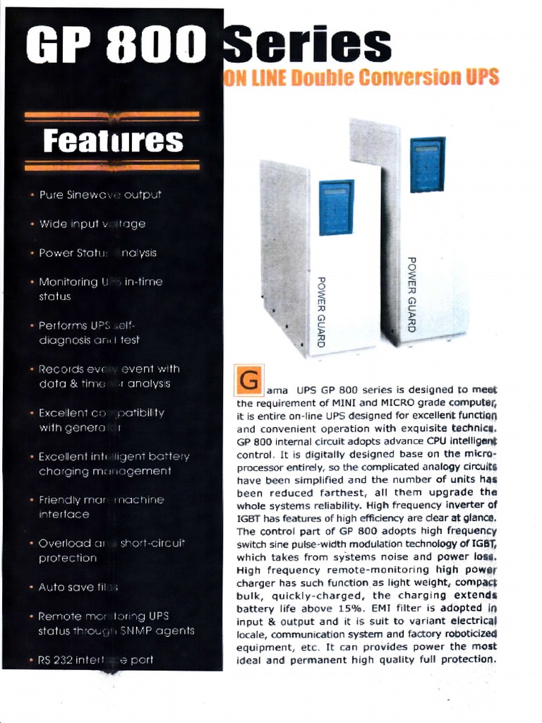 UPS Gamatronic GP 800 Series PDF | PDF | Manufactured Goods | Electricity