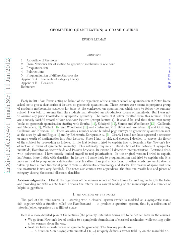 Geometric Quantization - A Crash Course | PDF | Differential Form ...