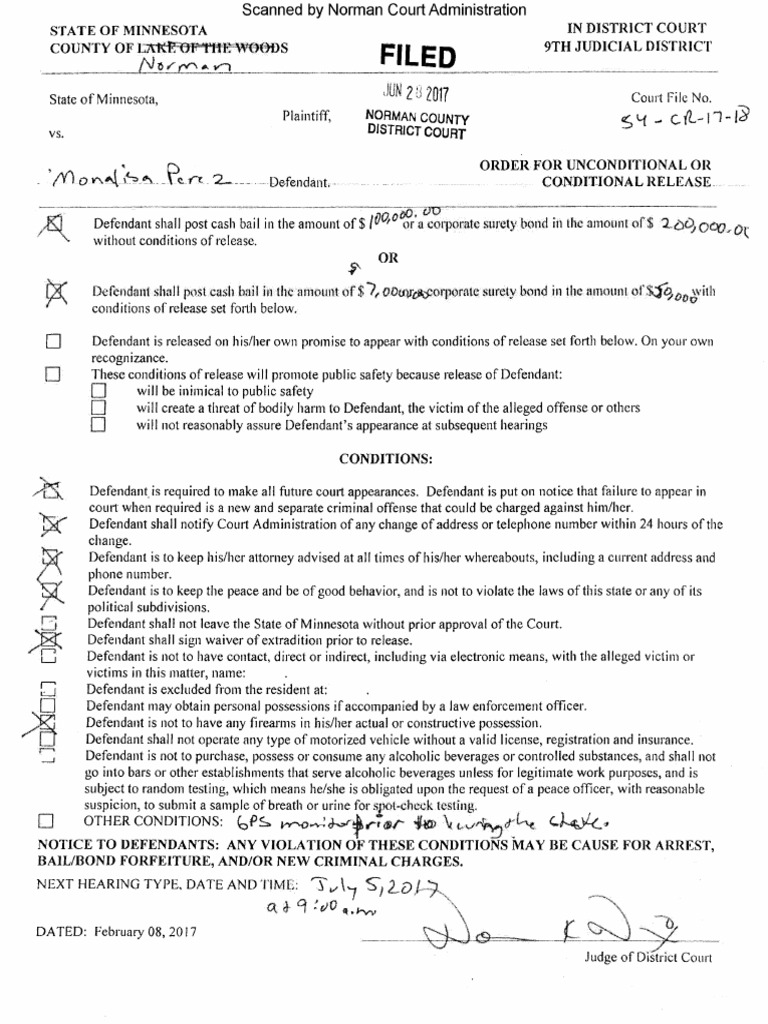 Order for Conditional Release | Arrest | Criminal Justice