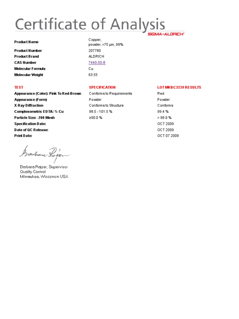 Certificate of Analysis | PDF