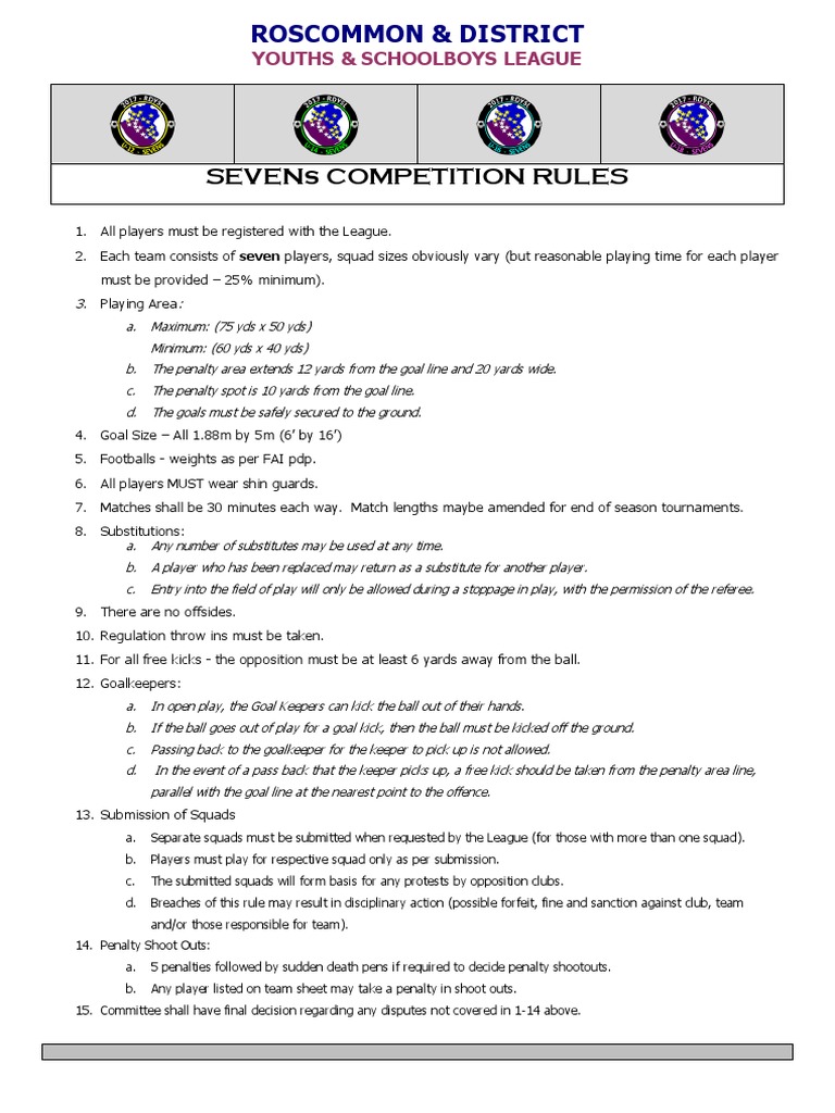 RDYSL Sevens Competition Rules | PDF | Sport Variants | Games Of ...