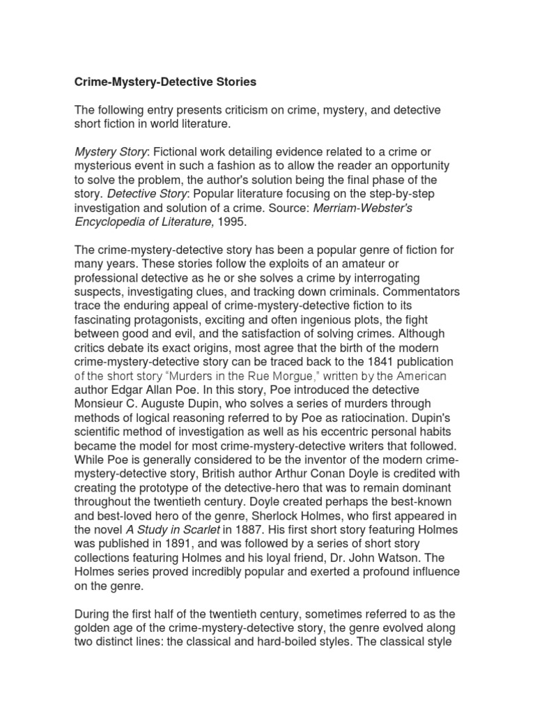 Crime Mystery Detective Stories | PDF | C. Auguste Dupin | Detective ...