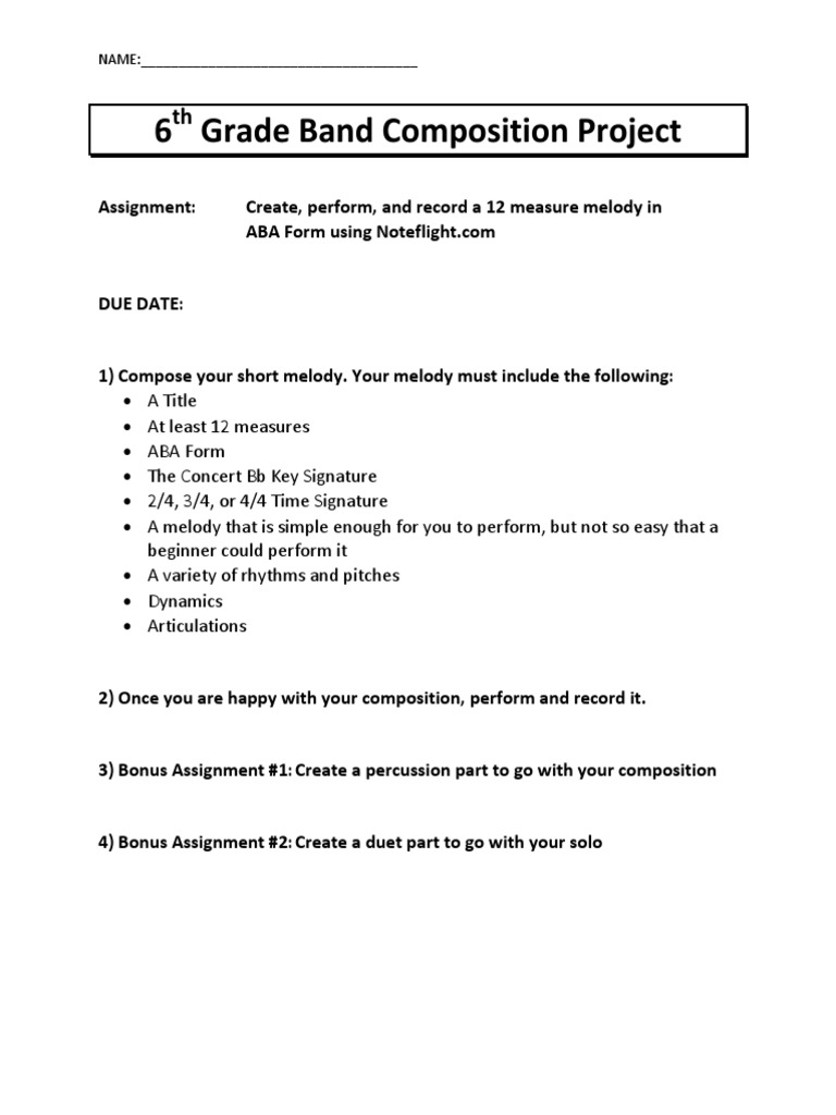 Composition Project - 6th Grade | PDF