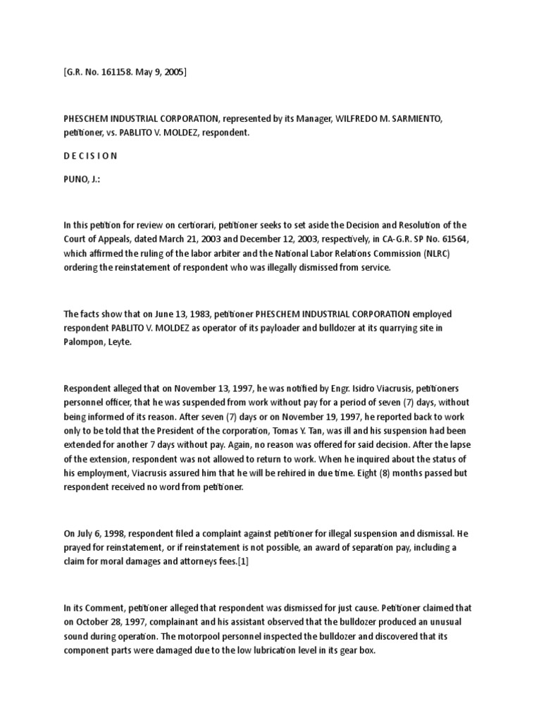 Pheschem vs. Moldez | PDF | Employment | Lawsuit