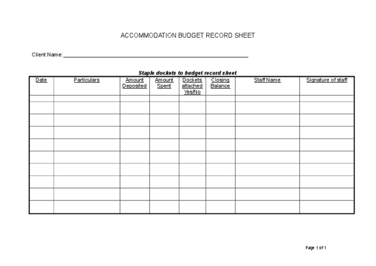 Accommodation Budget Record Sheet | PDF