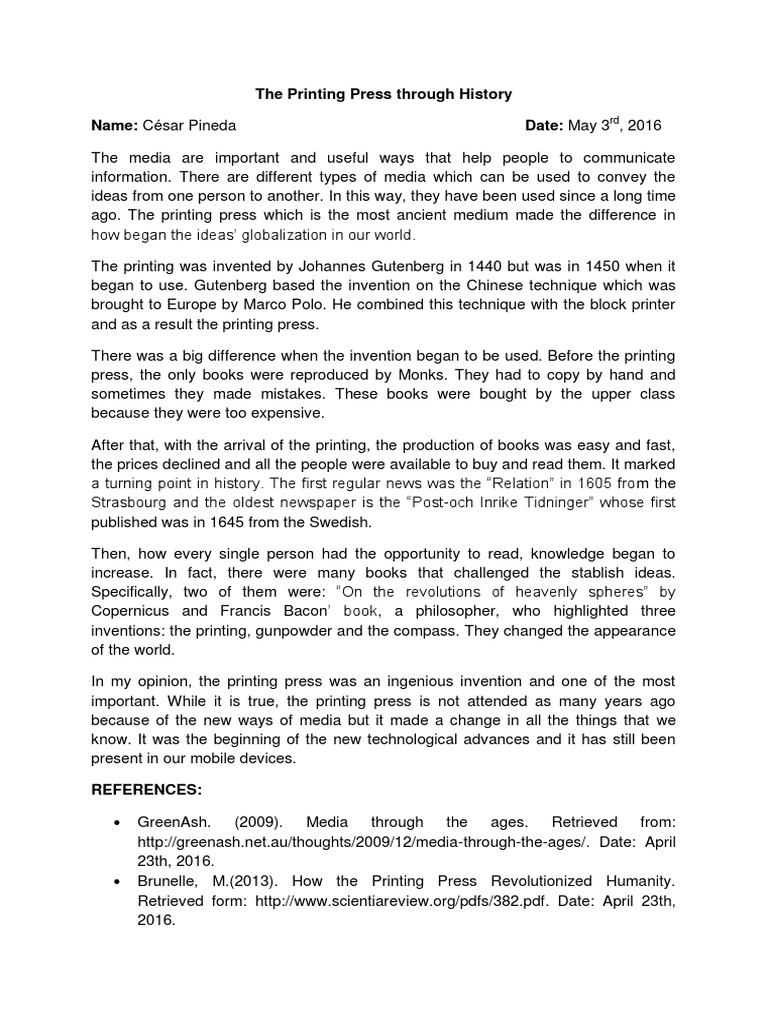 The Printing Press Through History PDF | PDF | Printing Press | Printing