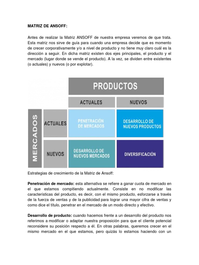 MATRIZ-DE-ANSOFF.docx | Producto (Negocio) | Mercado (economía)
