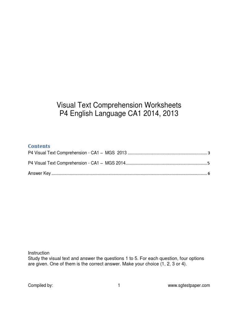 P4 Visual Text Comprehension Worksheet CA1 2013 2014 | PDF | Reading ...