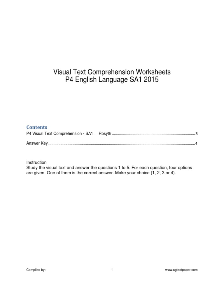 P4 Visual Text Comprehension Worksheet SA1 2015 | PDF | Computing And ...