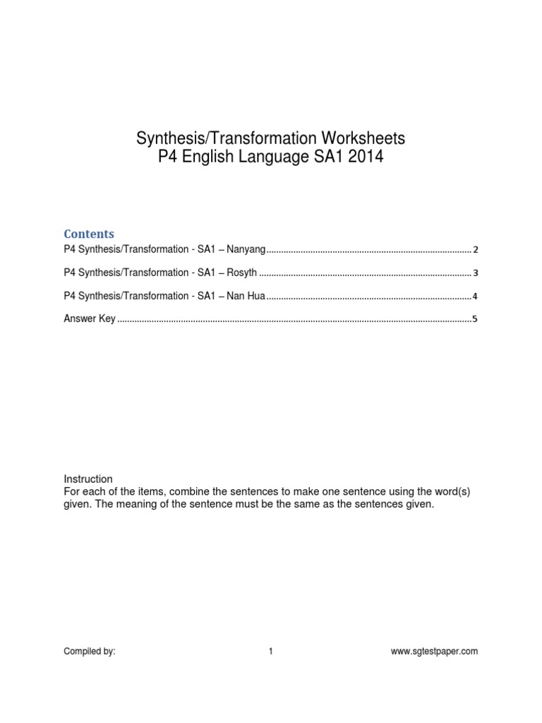 P4 ST Worksheet SA1 2014 PDF | PDF | Semiotics | Linguistics